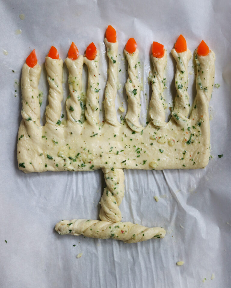 Cheesy Garlic Bread Menorah - What Jew Wanna Eat